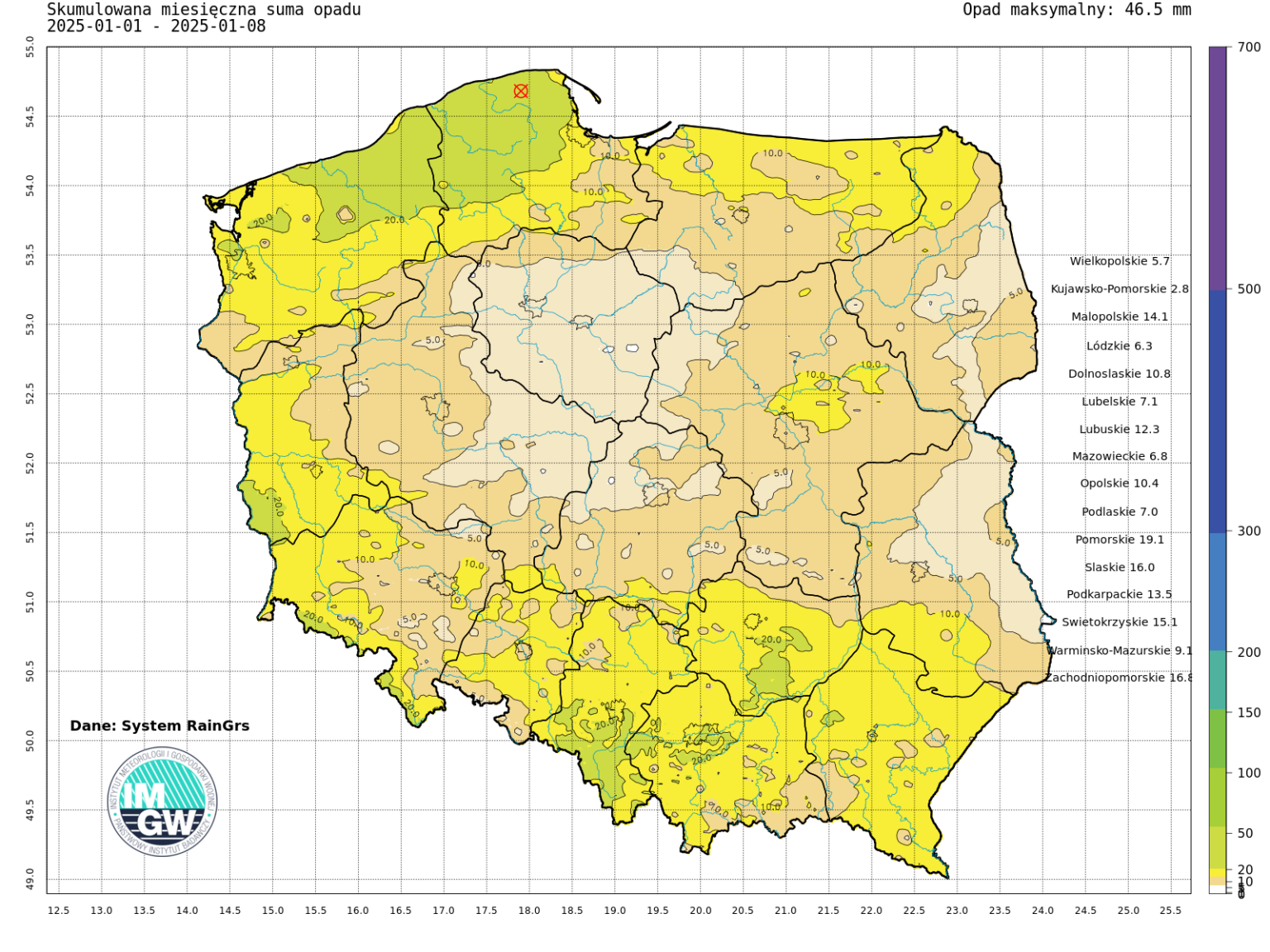 Prognoza meteorologiczna i szczegółowa prognoza hydrologicznana kolejne 7 dni (10-16.01.2025 r ...